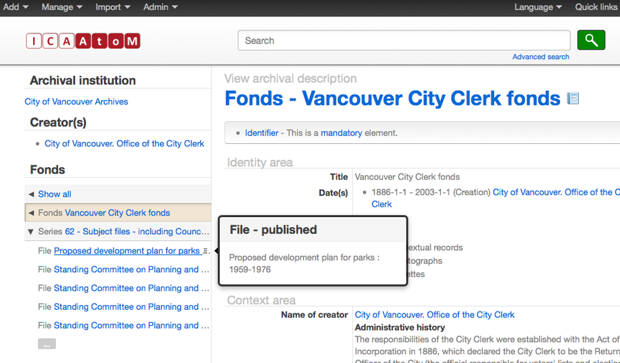 Treeview: Historical development documentation - AtoM wiki